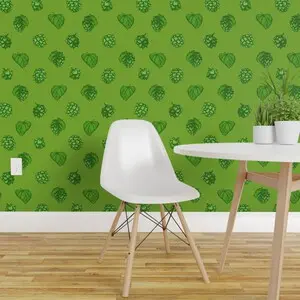Spoonflower Polka Dots Hops Beer Leaves Botanical Block Custom Removable Wallpaper