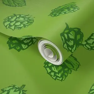 Spoonflower Polka Dots Hops Beer Leaves Botanical Block Custom Removable Wallpaper - Green