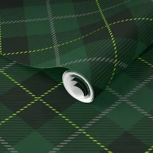 Spoonflower Large Dark Plaid Seasonal Christmas Tartan Custom Pre-pasted Wallpaper - Green