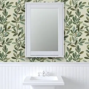 Spoonflower Olive Branches Leaves Sage Earth Tones Custom Pre-pasted Wallpaper - Green