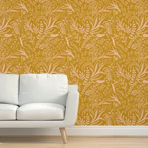 Spoonflower Gabriella Mustard With Candy 100% Natural Sisal Grasscloth Wallcovering