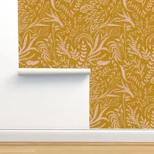 Spoonflower Gabriella Mustard With Candy 100% Natural Sisal Grasscloth Wallcovering