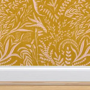 Spoonflower Gabriella Mustard With Candy 100% Natural Sisal Grasscloth Wallcovering