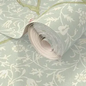 Spoonflower Garden Tulips Lt Palette 100% Natural Sisal Grasscloth Wallcovering - Pink,green
