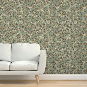 Spoonflower Australian Blue Bells Earth Tones Sage Custom Pre-pasted Wallpaper