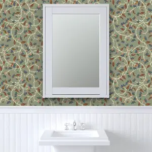 Spoonflower Australian Blue Bells Earth Tones Sage Custom Pre-pasted Wallpaper
