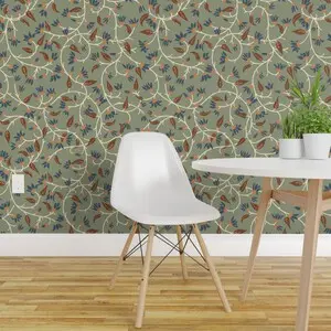 Spoonflower Australian Blue Bells Earth Tones Sage Custom Pre-pasted Wallpaper