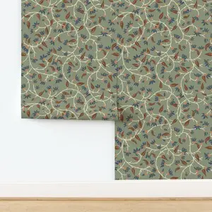 Spoonflower Australian Blue Bells Earth Tones Sage Custom Pre-pasted Wallpaper