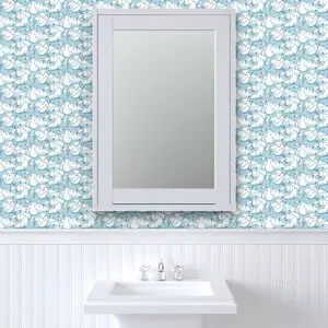 Spoonflower Blue Birds Animals Bunny Winter Snow Cold Custom Removable Wallpaper - Blue,gray