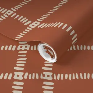 Spoonflower Plaid Classic White Burnt Orange Modern Custom Pre-pasted Wallpaper - Red
