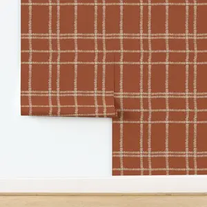 Spoonflower Plaid Classic White Burnt Orange Modern Custom Pre-pasted Wallpaper