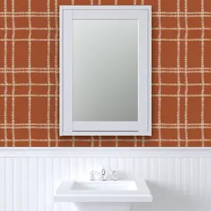Spoonflower Plaid Classic White Burnt Orange Modern Custom Pre-pasted Wallpaper