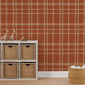 Spoonflower Plaid Classic White Burnt Orange Modern Custom Pre-pasted Wallpaper