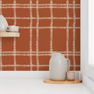 Spoonflower Plaid Classic White Burnt Orange Modern Custom Pre-pasted Wallpaper