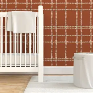 Spoonflower Plaid Classic White Burnt Orange Modern Custom Pre-pasted Wallpaper