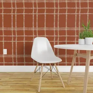 Spoonflower Plaid Classic White Burnt Orange Modern Custom Pre-pasted Wallpaper