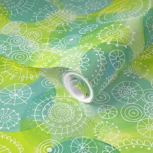 Spoonflower Sea Garden Blooming Water Green Custom Removable Wallpaper - Green,mint
