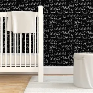 Spoonflower Black White Lady Ladies Funny Boobs Breasts Breast Custom Pre-pasted Wallpaper