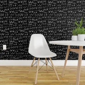 Spoonflower Black White Lady Ladies Funny Boobs Breasts Breast Custom Pre-pasted Wallpaper
