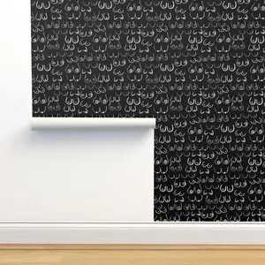 Spoonflower Black White Lady Ladies Funny Boobs Breasts Breast Custom Pre-pasted Wallpaper