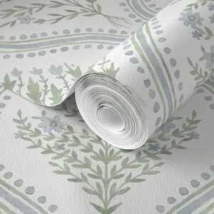 Spoonflower Paisley Custom Pre-pasted Wallpaper - Green,blue