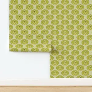 Spoonflower Magic 70s Style Cream Retro Mid Century Custom Pre-pasted Wallpaper