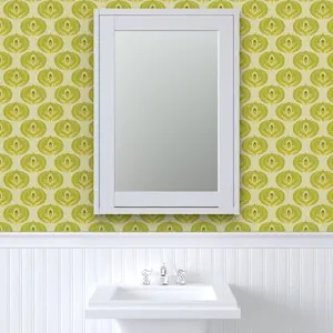 Spoonflower Magic 70s Style Cream Retro Mid Century Custom Pre-pasted Wallpaper