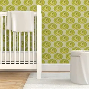 Spoonflower Magic 70s Style Cream Retro Mid Century Custom Pre-pasted Wallpaper