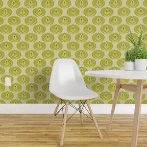 Spoonflower Magic 70s Style Cream Retro Mid Century Custom Pre-pasted Wallpaper