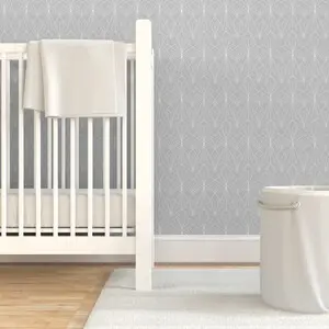 Spoonflower White Geometric Art Deco Neutral Symmetrical Custom Pre-pasted Wallpaper - Gray,white