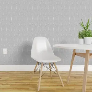 Spoonflower White Geometric Art Deco Neutral Symmetrical Custom Pre-pasted Wallpaper - Gray,white