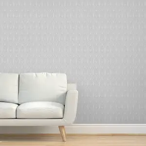 Spoonflower White Geometric Art Deco Neutral Symmetrical Custom Pre-pasted Wallpaper - Gray,white