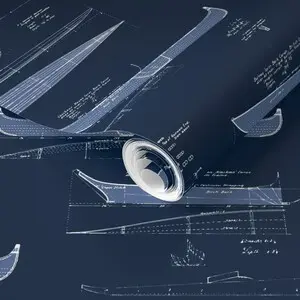 Spoonflower Line Drawing Nautical Navy Indigo And White Custom Removable Wallpaper - Blue
