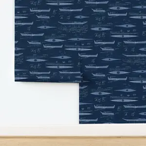 Spoonflower Line Drawing Nautical Navy Indigo And White Custom Removable Wallpaper