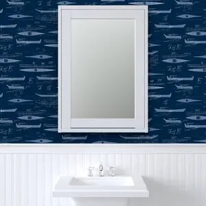 Spoonflower Line Drawing Nautical Navy Indigo And White Custom Removable Wallpaper