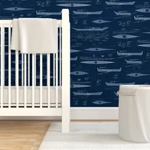 Spoonflower Line Drawing Nautical Navy Indigo And White Custom Removable Wallpaper