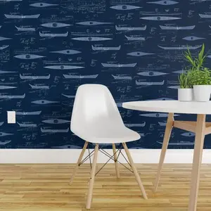 Spoonflower Line Drawing Nautical Navy Indigo And White Custom Removable Wallpaper