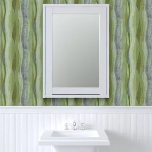 Spoonflower Sage Lime Olive Avocado Pistachio Wavy Flow Custom Pre-pasted Wallpaper