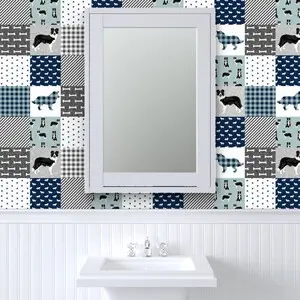 Spoonflower Dog Dogs Navy Cheater Collie Breed Custom Pre-pasted Wallpaper - Blue,gray