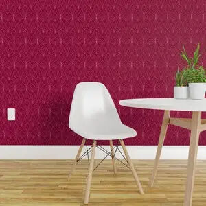 Spoonflower Pink Geometric Art Deco Raspberry Twenties 20s Custom Removable Wallpaper - Red,pink
