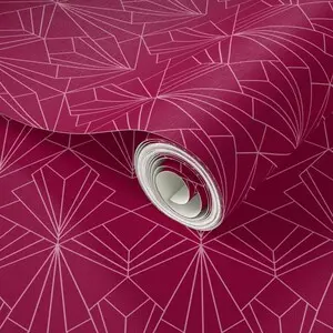 Spoonflower Pink Geometric Art Deco Raspberry Twenties 20s Custom Removable Wallpaper Red,pink