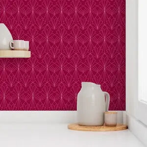 Spoonflower Pink Geometric Art Deco Raspberry Twenties 20s Custom Removable Wallpaper - Red,pink