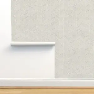 Spoonflower Herringbone Modern Nursery Light Neutral Custom Pre-pasted Wallpaper