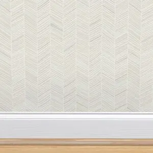 Spoonflower Herringbone Modern Nursery Light Neutral Custom Pre-pasted Wallpaper
