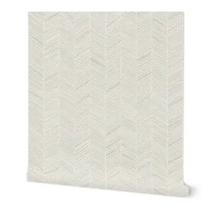 Spoonflower Herringbone Modern Nursery Light Neutral Custom Pre-pasted Wallpaper