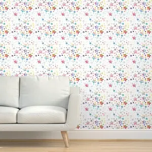 Spoonflower Stars Watercolor Space Astronomy Nursery Custom Removable Wallpaper - Rainbow