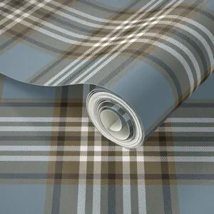Spoonflower Tweedside Hunting Tartan Weathered Ancient Custom Removable Wallpaper - Gray,blue,brown