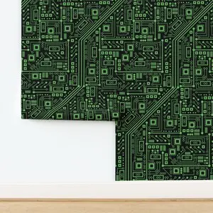 Spoonflower Evil Circuit Board Green Robot Nerd Geek Computer Custom Pre-pasted Wallpaper
