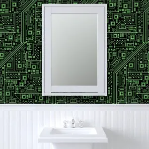 Spoonflower Evil Circuit Board Green Robot Nerd Geek Computer Custom Pre-pasted Wallpaper