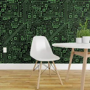Spoonflower Evil Circuit Board Green Robot Nerd Geek Computer Custom Pre-pasted Wallpaper